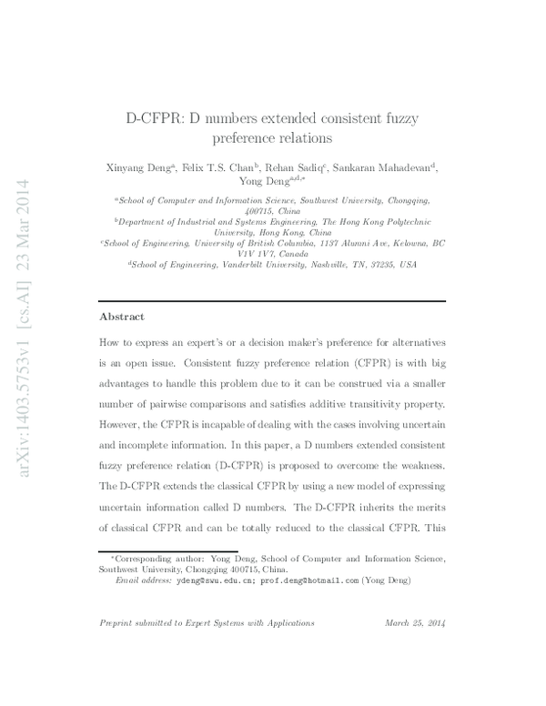 (PDF) D-CFPR: D numbers extended consistent fuzzy preference relations