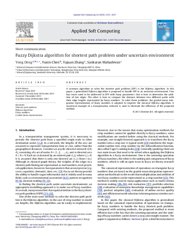 Pdf Fuzzy Dijkstra Algorithm For Shortest Path Problem Under Uncertain Environment