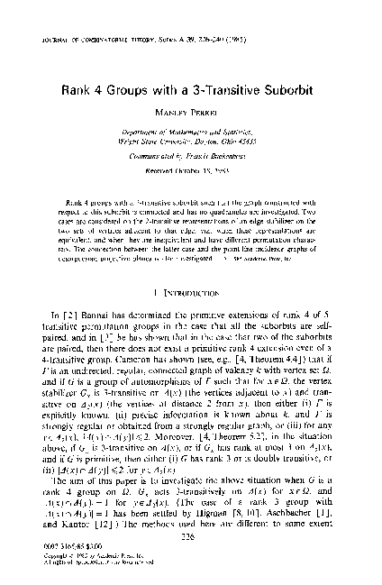 (PDF) Rank 4 groups with a 3-transitive suborbit | Manley Perkel - Academia.edu