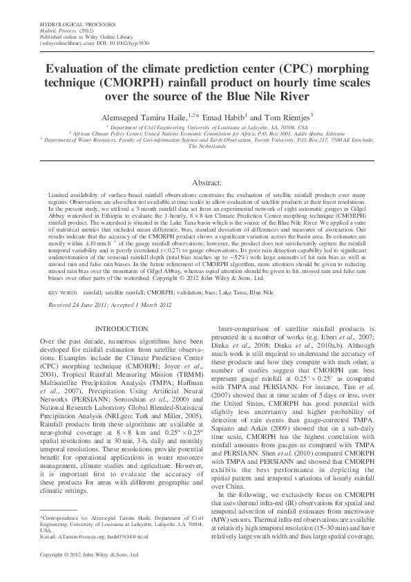 (PDF) Evaluation of the climate prediction center (CPC) morphing technique (CMORPH) rainfall ...