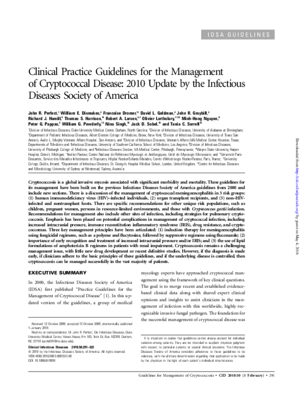 (PDF) Clinical Practice Guidelines for the Management of Cryptococcal ...
