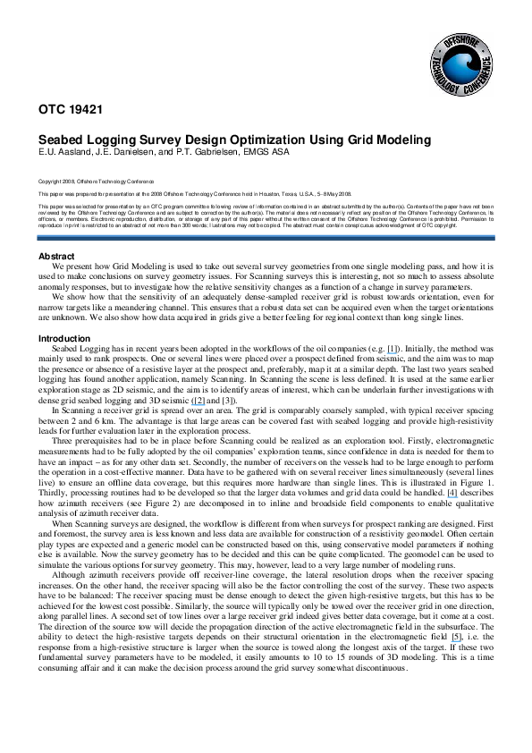 (PDF) Seabed Logging Survey Design Optimization Using Grid Modeling