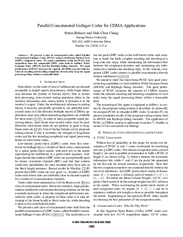 Pdf Parallel Concatenated Gallager Codes For Cdma Applications