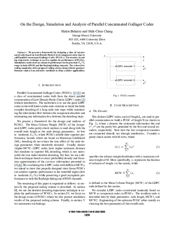 Pdf On The Design Simulation And Analysis Of Parallel Concatenated