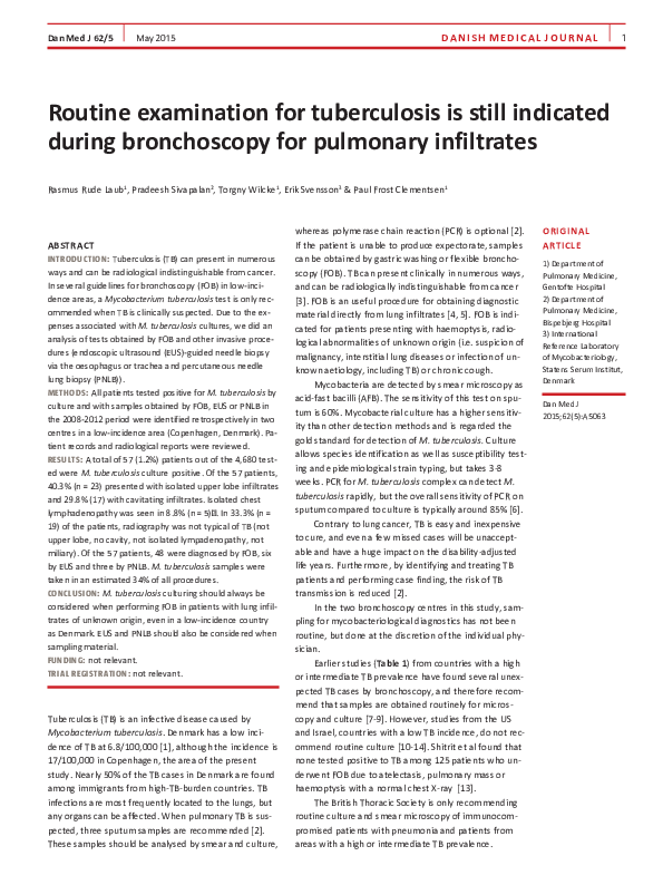 (PDF) Routine examination for tuberculosis is still indicated during ...