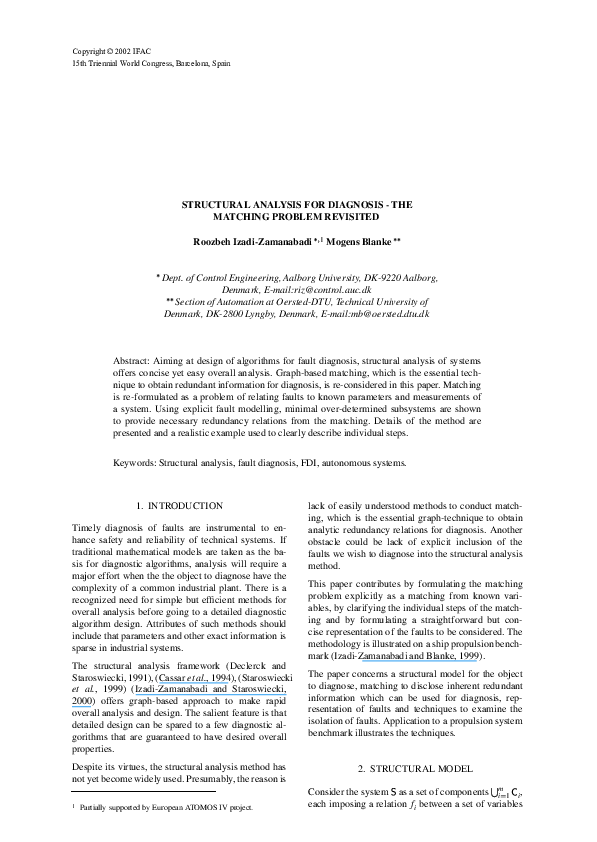 (PDF) Structural analysis for diagnosisߞThe matching problem revisited