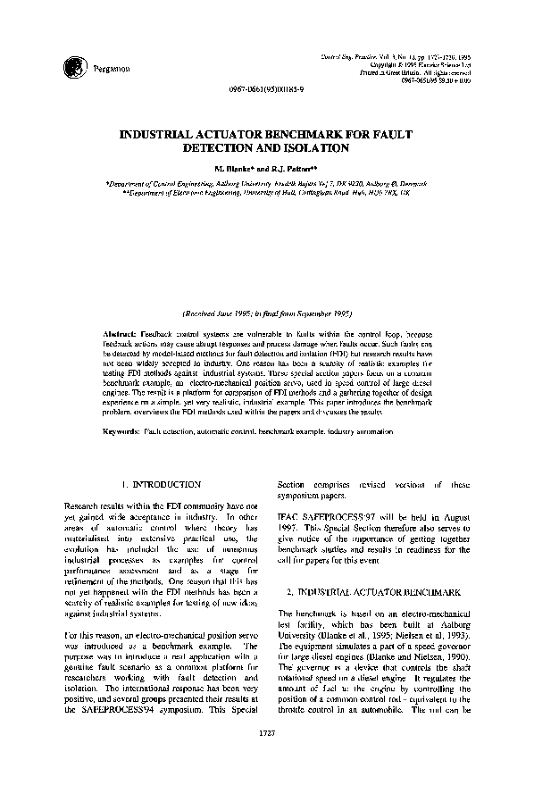(PDF) Industrial actuator benchmark for fault detection and isolation