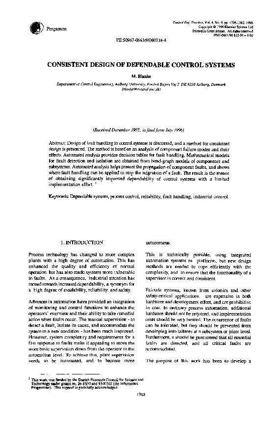 Pdf Consistent Design Of Dependable Control Systems