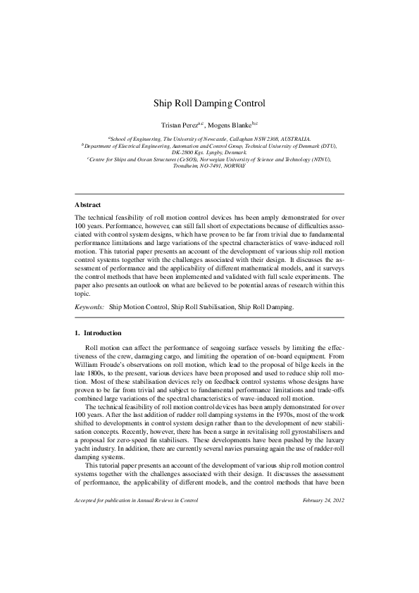 (PDF) Ship roll damping control