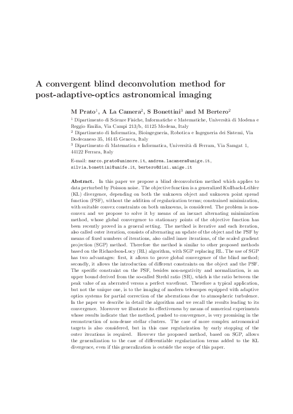 Pdf A Convergent Blind Deconvolution Method For Post Adaptive Optics Astronomical Imaging