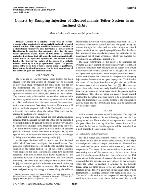 (PDF) Control by damping injection of electrodynamic tether system in an inclined orbit