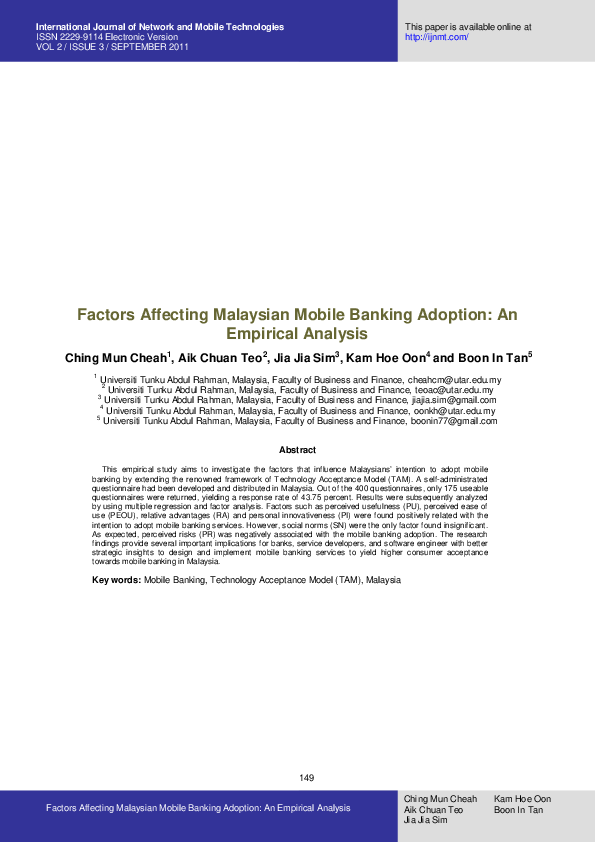 Pdf Factors Affecting Malaysian Mobile Banking Adoption An Empirical