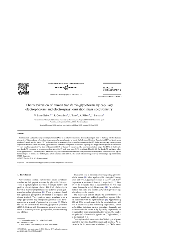 (PDF) Characterization of human transferrin glycoforms by capillary ...