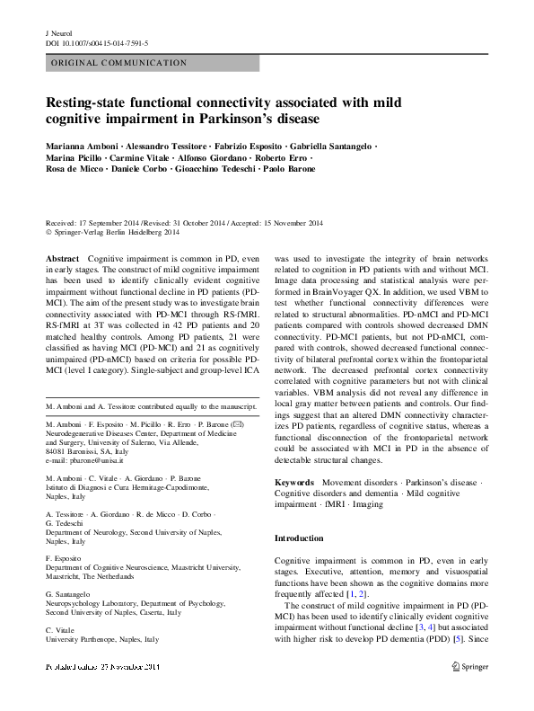 (PDF) Resting-state functional connectivity associated with mild cognitive impairment in ...