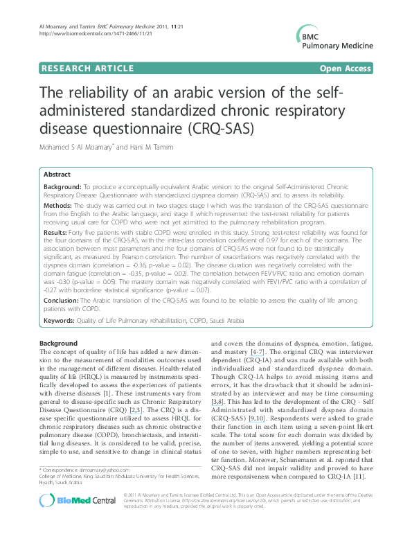 (PDF) The reliability of an arabic version of the self-administered standardized chronic ...