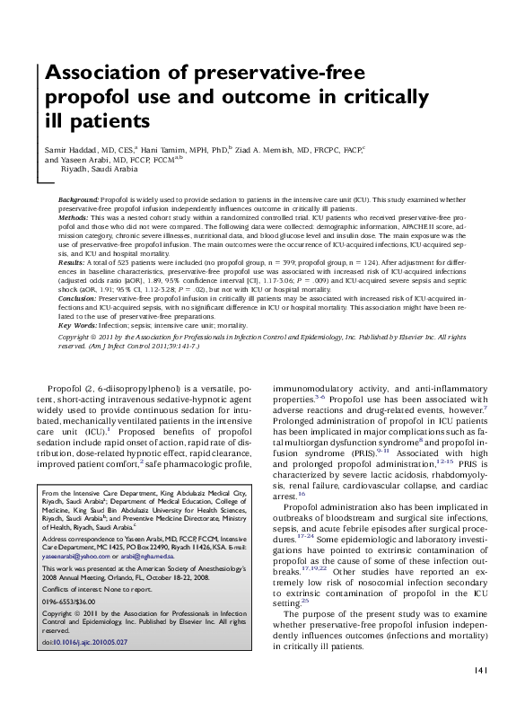 (PDF) Association of preservative-free propofol use and outcome in ...