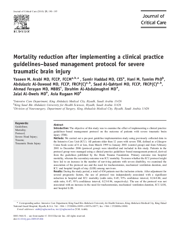 (PDF) Mortality reduction after implementing a clinical practice ...