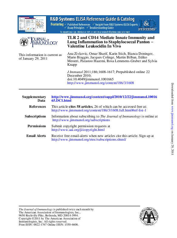(PDF) TLR 2 and CD14 Mediate Innate Immunity and Lung Inflammation to ...