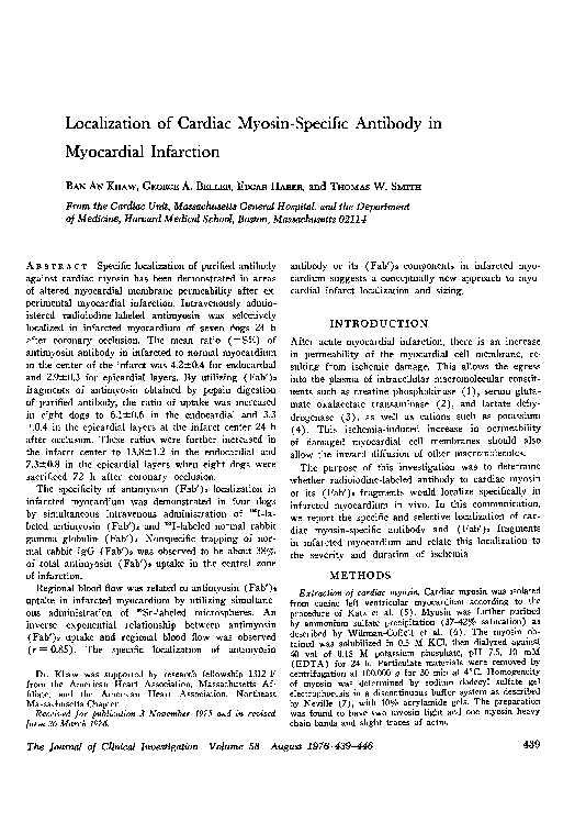 Pdf Localization Of Cardiac Myosin Specific Antibody In Myocardial