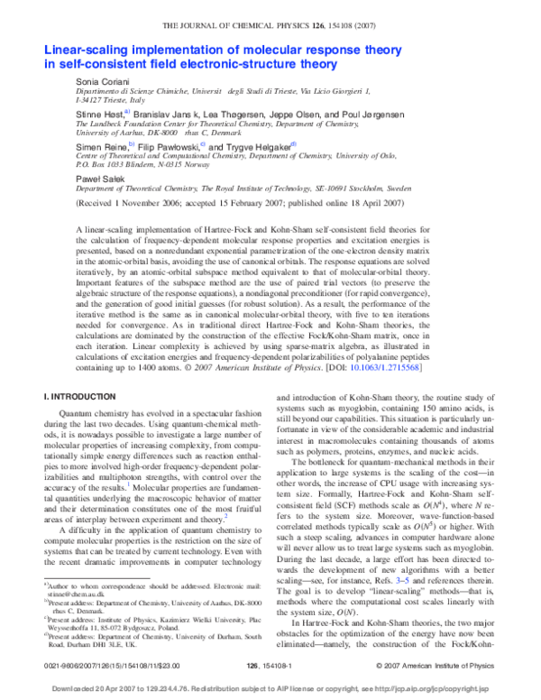 Pdf Linear Scaling Implementation Of Molecular Response Theory In Self Consistent Field