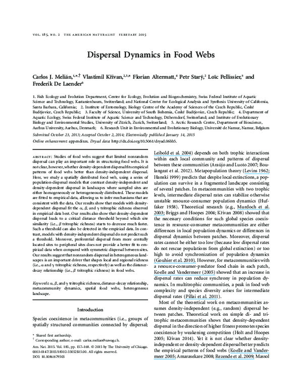 (PDF) Dispersal Dynamics in Food Webs