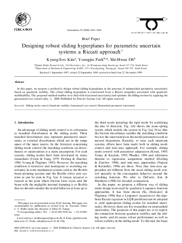 (PDF) Designing robust sliding hyperplanes for parametric uncertain systems: a Riccati approach