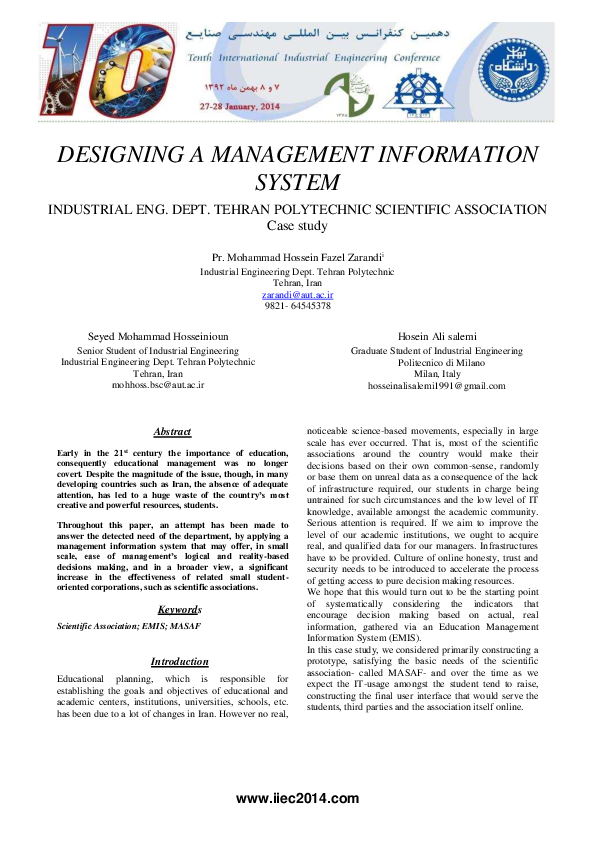 (PDF) DESIGNING A MANAGEMENT INFORMATION SYSTEM INDUSTRIAL ENG. DEPT ...