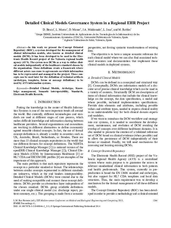 (PDF) Detailed Clinical Models Governance System in a Regional EHR Project