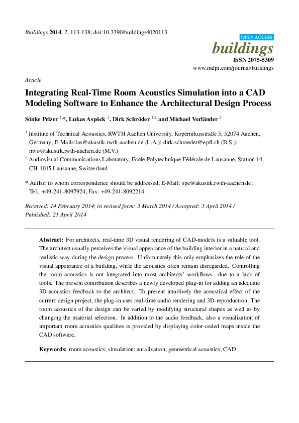 Pdf Integrating Real Time Room Acoustics Simulation Into A Cad Modeling Software To Enhance