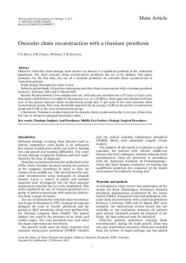 (PDF) Ossicular chain reconstruction with a titanium prosthesis