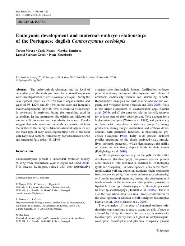 (PDF) Embryonic development and maternal–embryo relationships of the ...