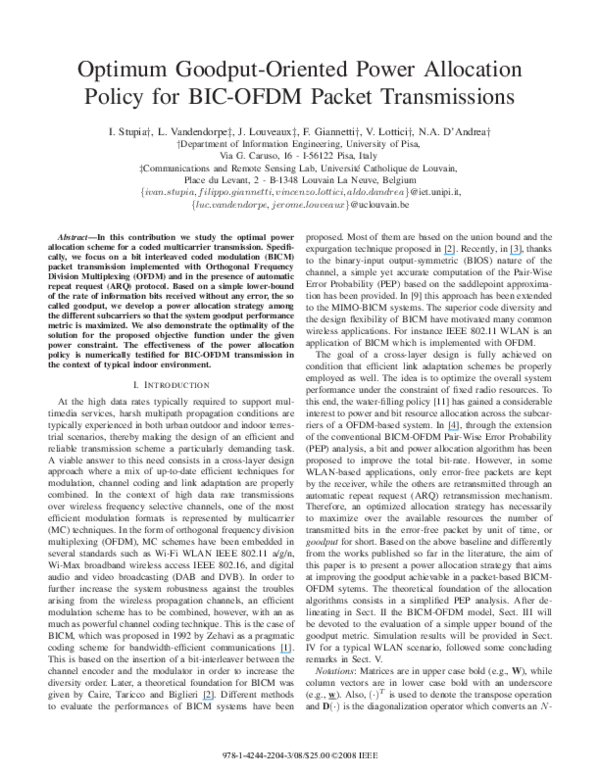 (PDF) Optimum Goodput-Oriented Power Allocation Policy for BIC-OFDM Packet Transmissions ...