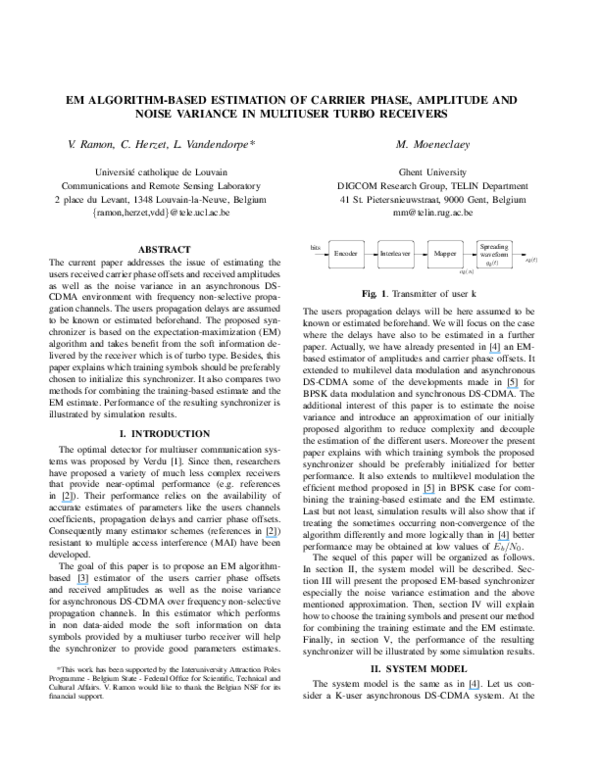 Pdf Em Algorithm Based Estimation Of Amplitude Carrier Phase And