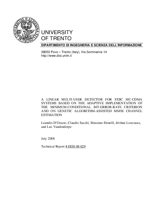Pdf A Linear Multi User Detector For Stbc Mc Cdma Systems Based On The Adaptive Implementation