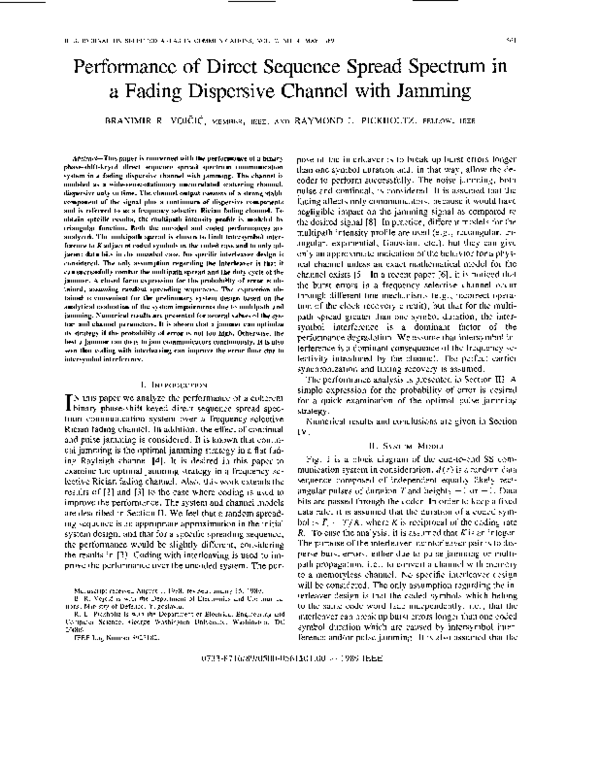 Pdf Performance Of Direct Sequence Spread Spectrum Multi H Cpm In