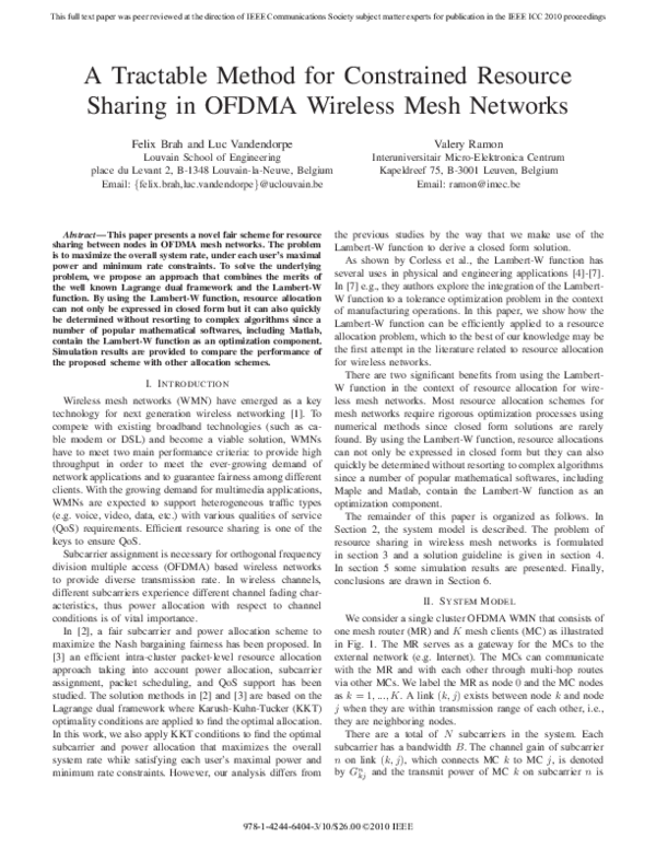 (PDF) A Tractable Method for Constrained Resource Sharing in OFDMA Wireless Mesh Networks