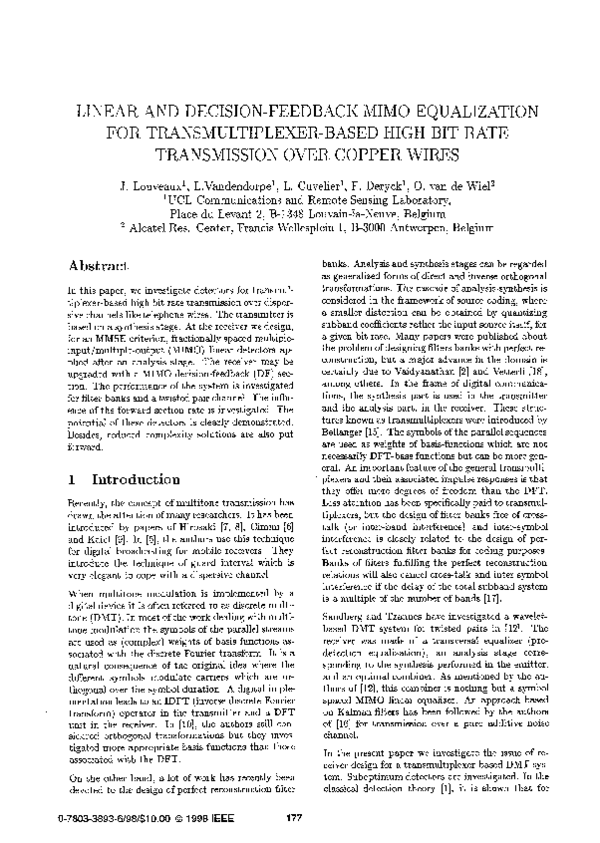 Pdf Linear And Decision Feedback Mimo Equalization For Transmultiplexer Based High Bit Rate