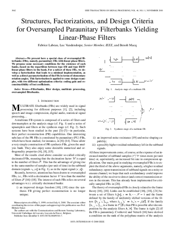 (PDF) Design Criteria for Linear-Phase Filterbanks