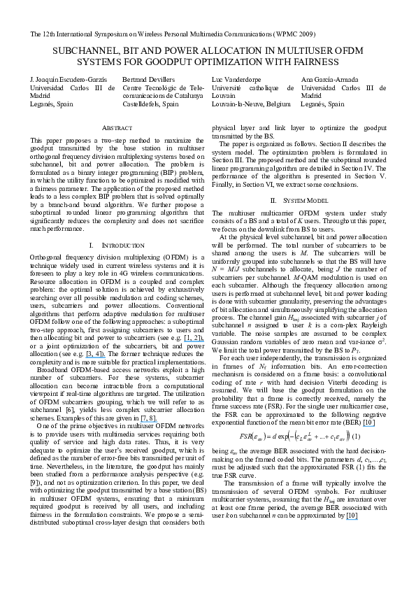 (PDF) Subchannel, bit and power allocation in multiuser OFDM systems ...