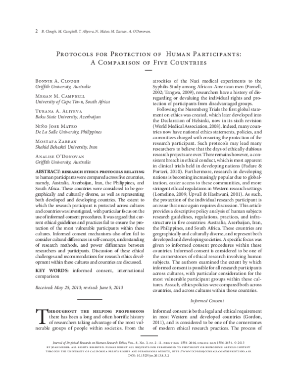 (PDF) Protocols for Protection of Human Participants