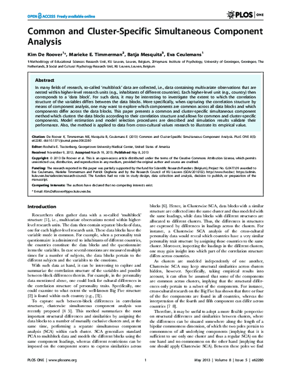 Pdf Common And Cluster Specific Simultaneous Component Analysis