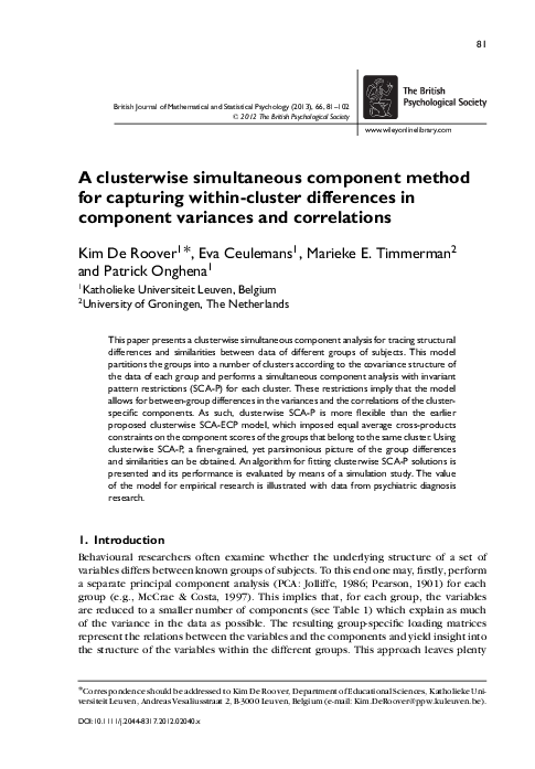 (PDF) A clusterwise simultaneous component method for capturing within-cluster differences in ...