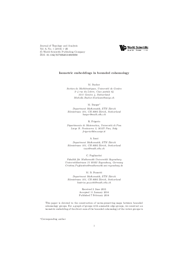 (PDF) Isometric embeddings in bounded cohomology (PDF) Isometric embeddings in bounded cohomology