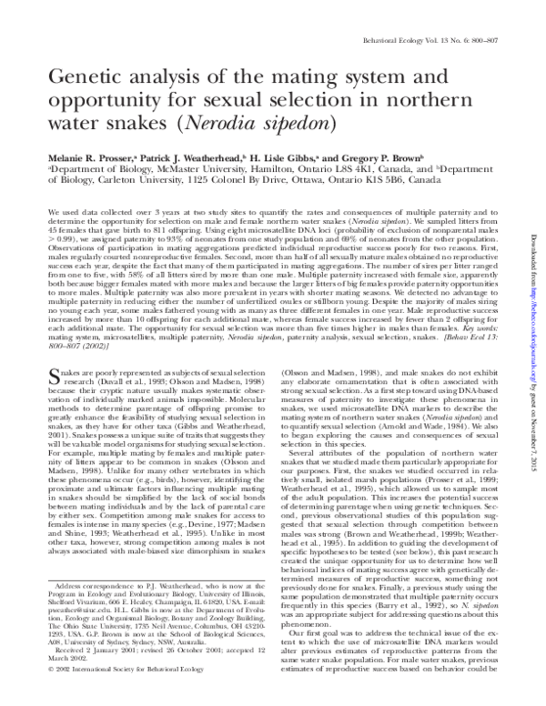 (PDF) Genetic analysis of the mating system and opportunity for sexual selection in northern ...