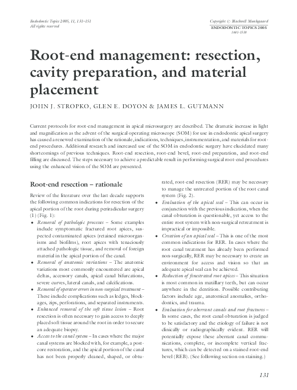 (PDF) Root-end management: resection, cavity preparation, and material ...