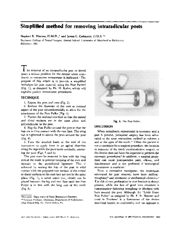 (PDF) Simplified method for removing intraradicular posts