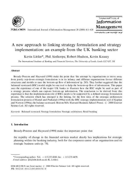 (PDF) A new approach to linking strategy formulation and strategy ...