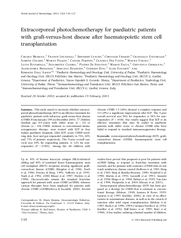 (PDF) Extracorporeal photochemotherapy for paediatric patients with ...