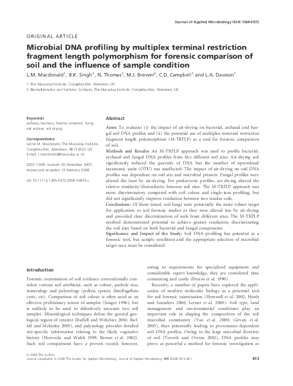 Pdf Microbial Dna Profiling By Multiplex Terminal Restriction Fragment Length Polymorphism For