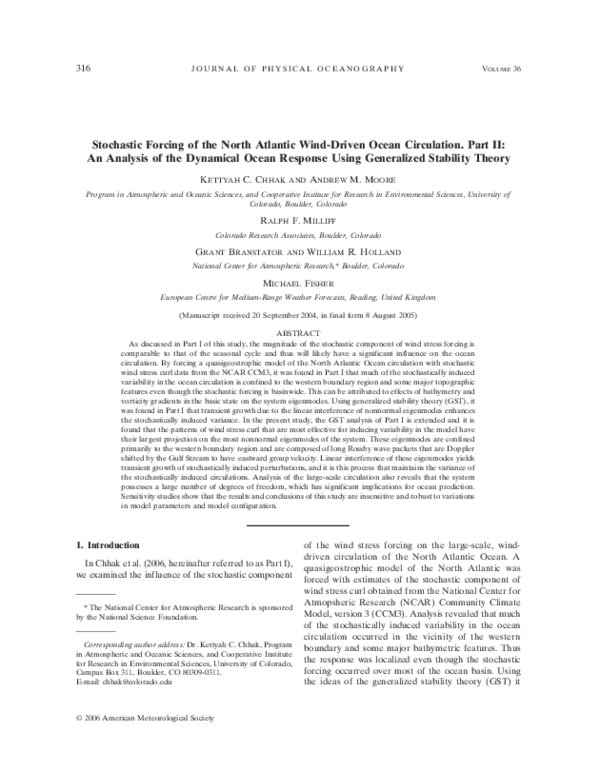 Pdf Stochastic Forcing Of The North Atlantic Wind Driven Ocean Circulation Ralph Milliff